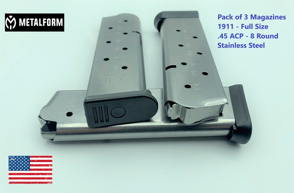 METALFORM 1911 MAGAZINE FS GOVT 45 AUTO MAG 8 ROUND Stainless FIT COLT ...