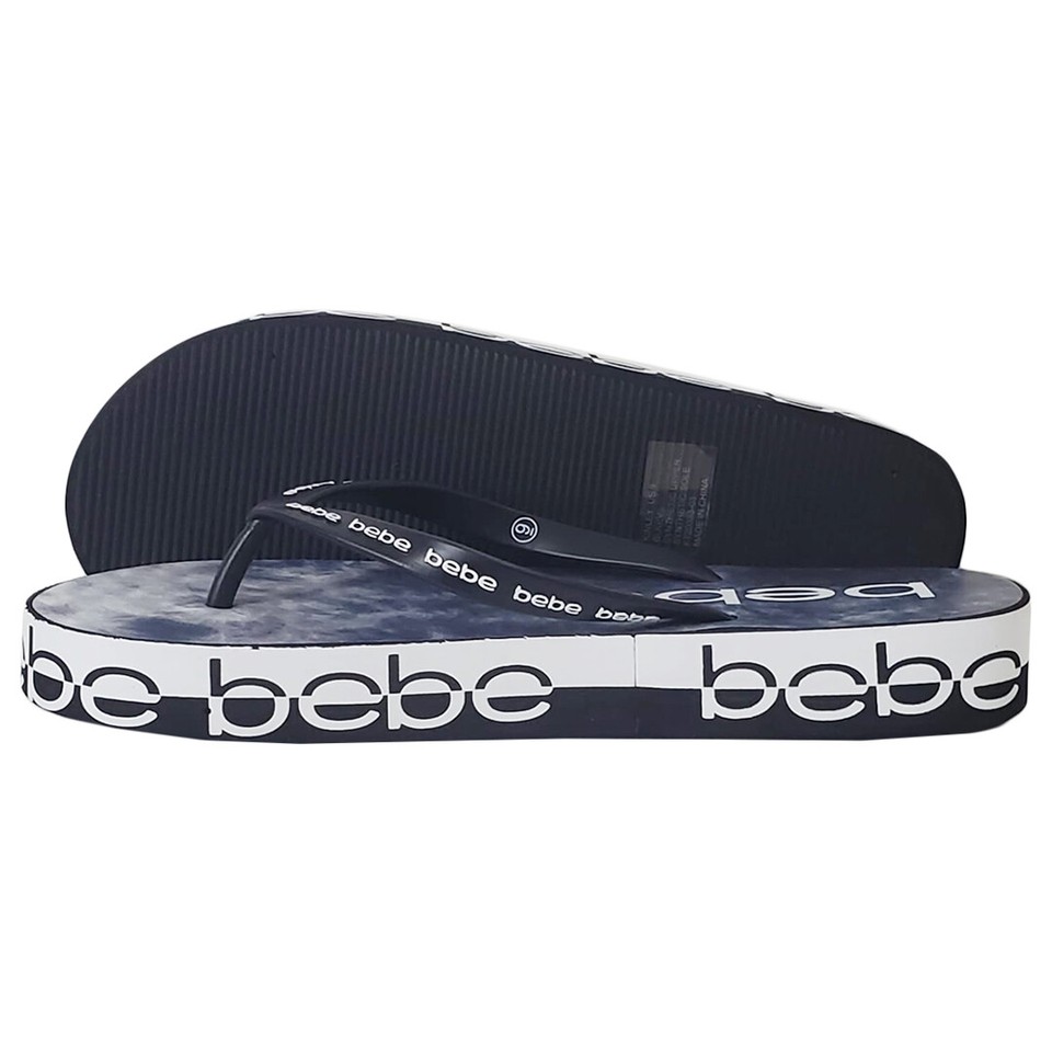 NWT BEBE AUTHENTIC KINLEY WOMEN'S NAVY BLUE FLIP FLOPS PLATFORM SANDALS ...