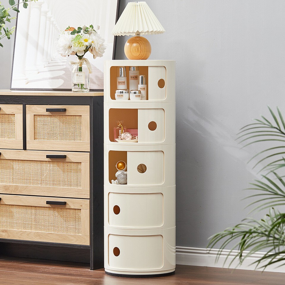 2/3/4/5 Tiers Plastic Cylinder Storage Unit Cabinet Cupboard Tower ...