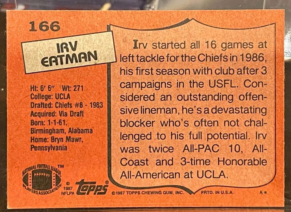 IRV EATMAN 1987 TOPPS KANSAS CITY CHIEFS - #166 | eBay