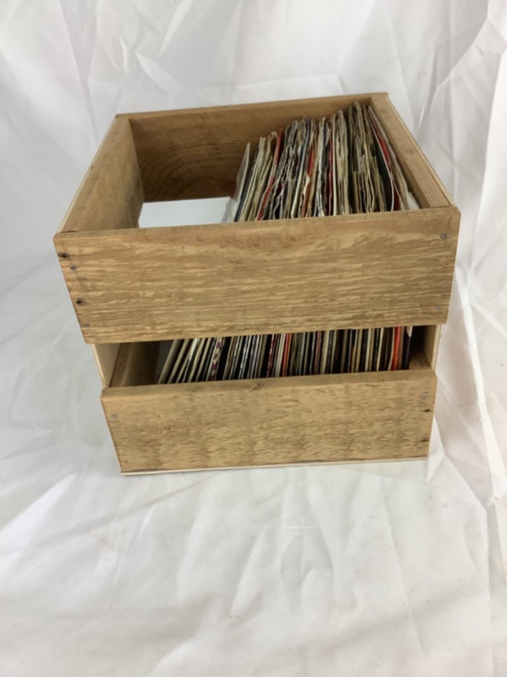 Wooden Record Box with 51 x 7 inch single Vinyl Records Job Lot Live ...