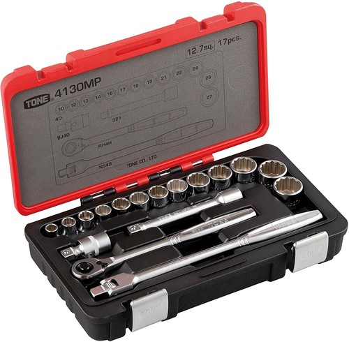 TONE 1/2" Drive 12 pt 10-27mm Socket Wrench Set 4130MP 18 Tools JAPAN ...