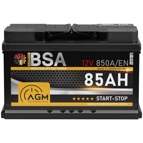 BSA AGM Batterie 12V 85Ah 850A/EN Start-Stop Autobatterie VRLA Batterie ...