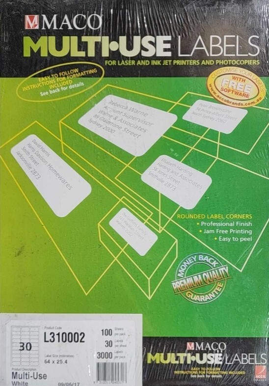 BRAND NEW MACO LABELS MULTI-USE LABELS 30UP 98X25.4MM PK100 | eBay
