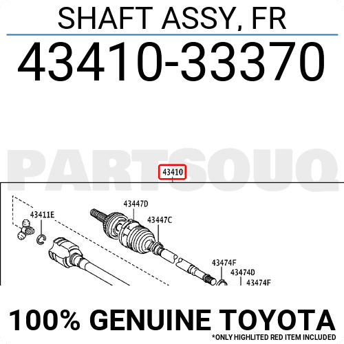 4341033370 Genuine Toyota SHAFT ASSY, FR 43410-33370 | eBay