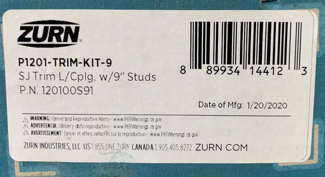 Zurn P1201-TRIM-KIT-9 EZCarry WITH LH Closet Carrier AND TEST CAP for ...