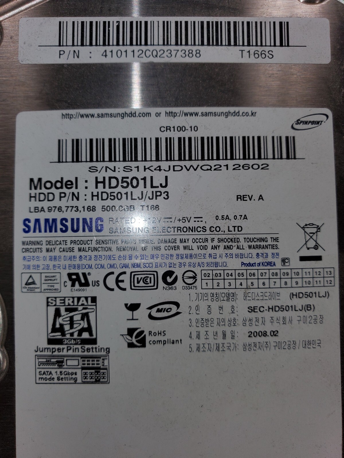 Samsung Hd501lj 500gb SATA 7200rpm Desktop Hard Drive for sale online ...