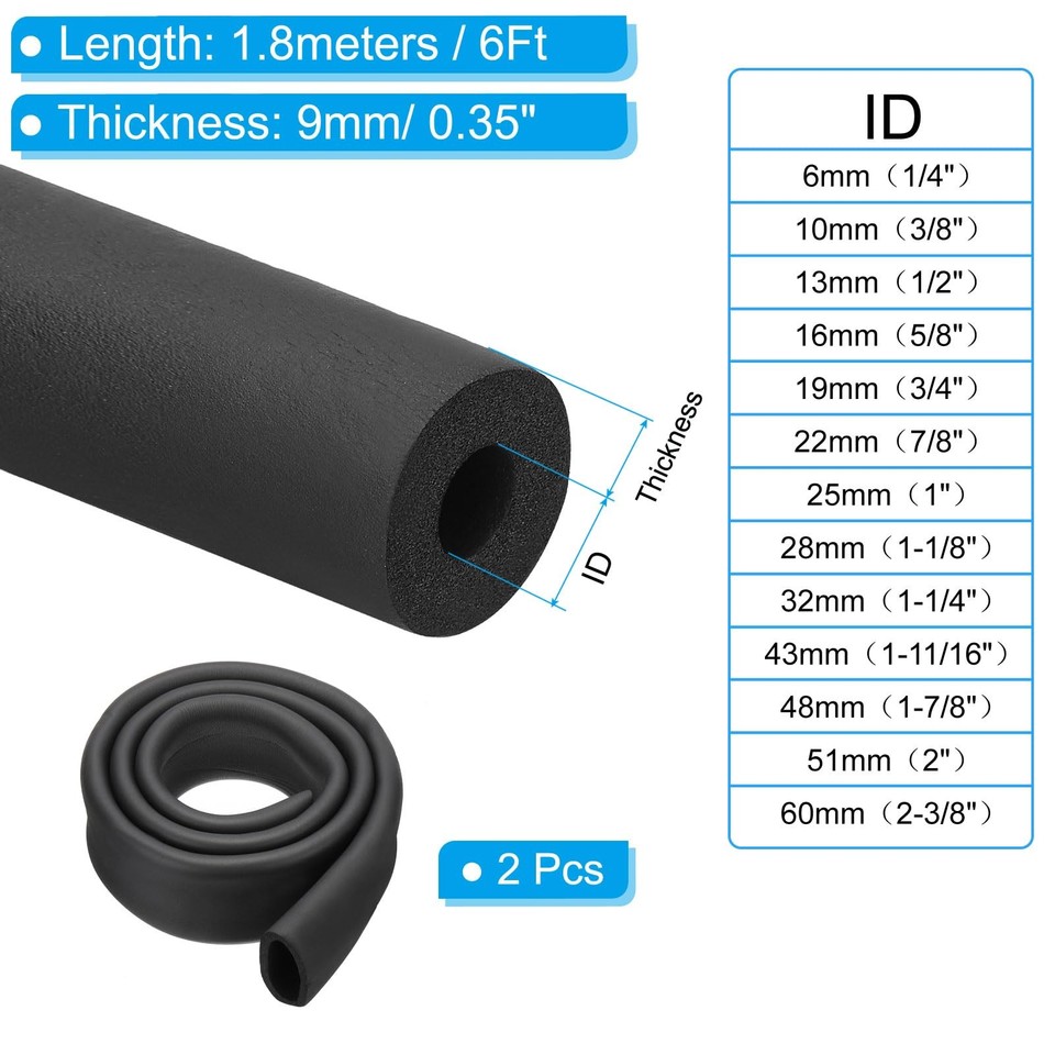 251mm ID x 6Ft Pipe Insulation Foam Tube, 2Pcs Pipe Cover Wrap Roll Bar ...
