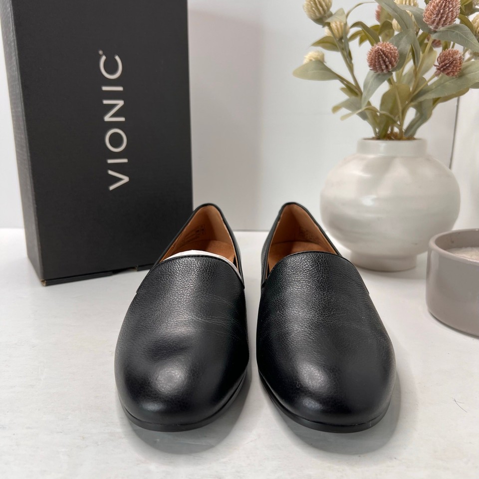 Vionic Willa II Slip-on Leather Slip On Flat Black Women's 6.5M NWB ...