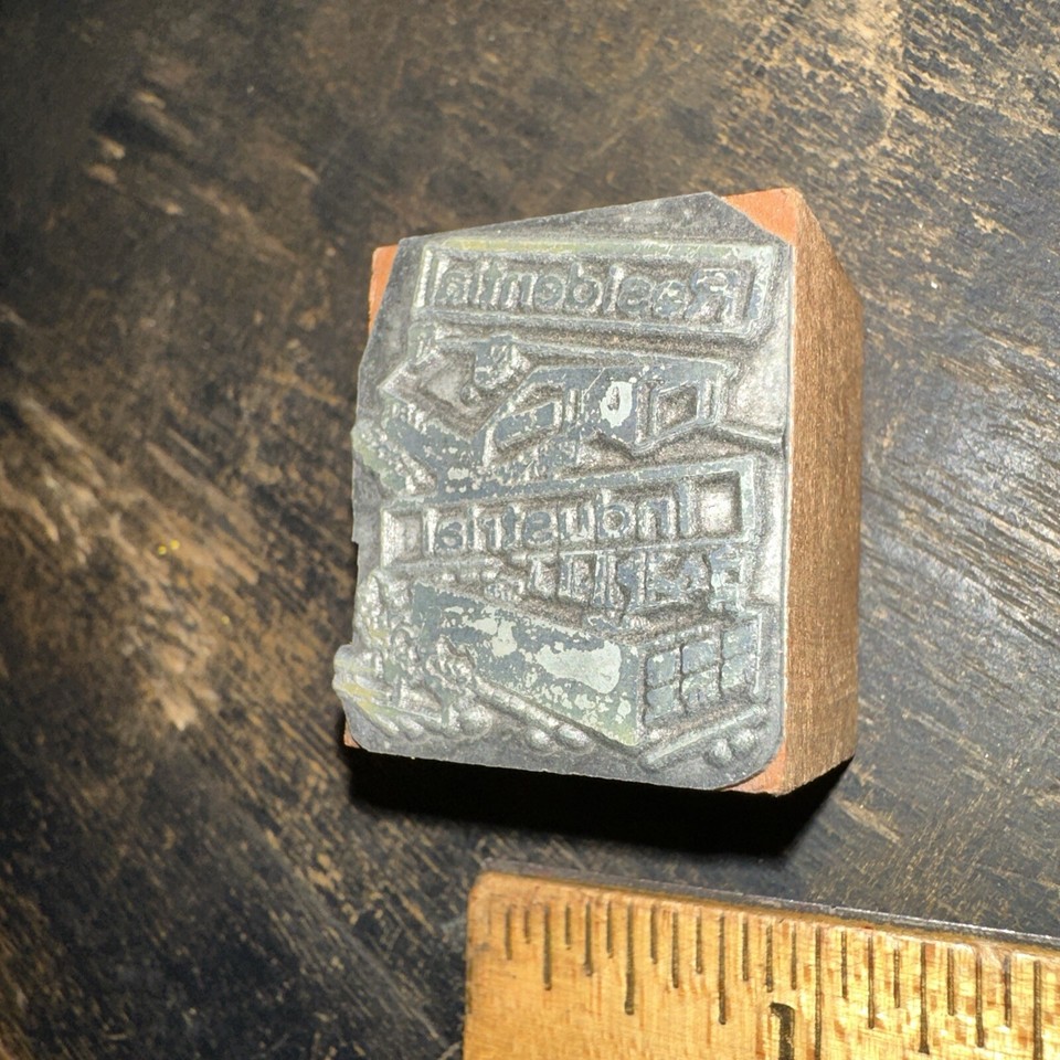 Vintage Print Block “ Residential Industrial “ Early Wood Block! | eBay UK