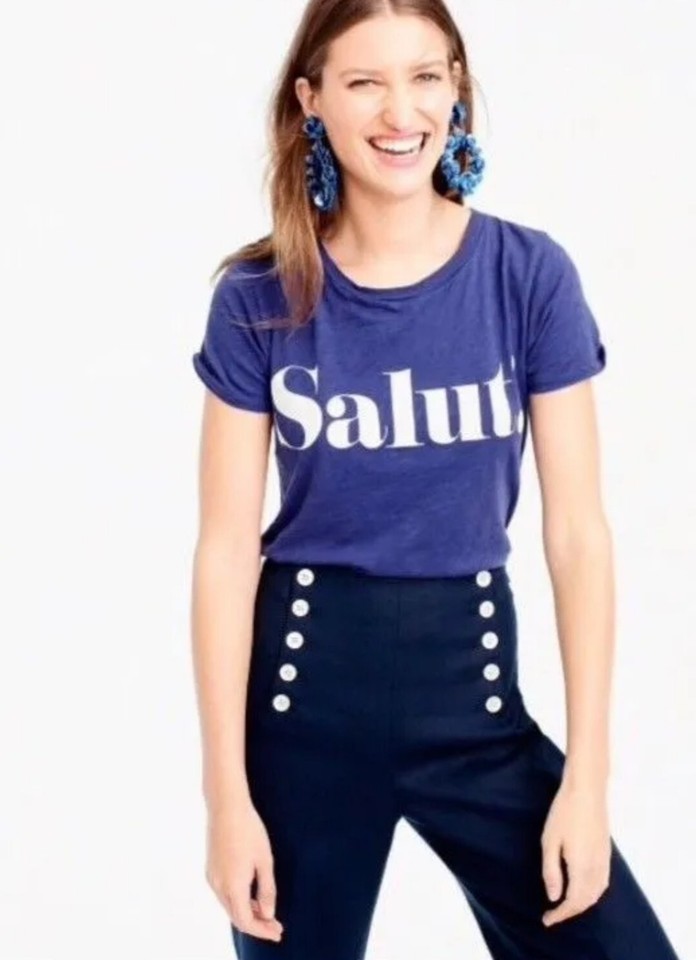 NEW WOMEN'S J.CREW COLLECTOR T-SHIRT BLUE VINTAGE COTTON SALUT! XS-S-M ...