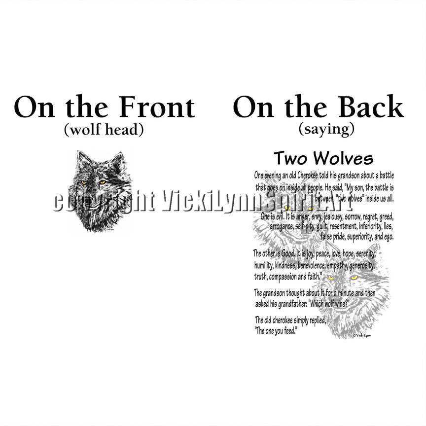 Two Wolves T-Shirt: Spirit Guide Animal Totem Cherokee Saying Good vs ...