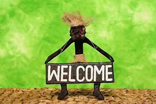 Wooden Handmade Primitive Tribal Statue Welcome Sign Wall Tiki Bar ...