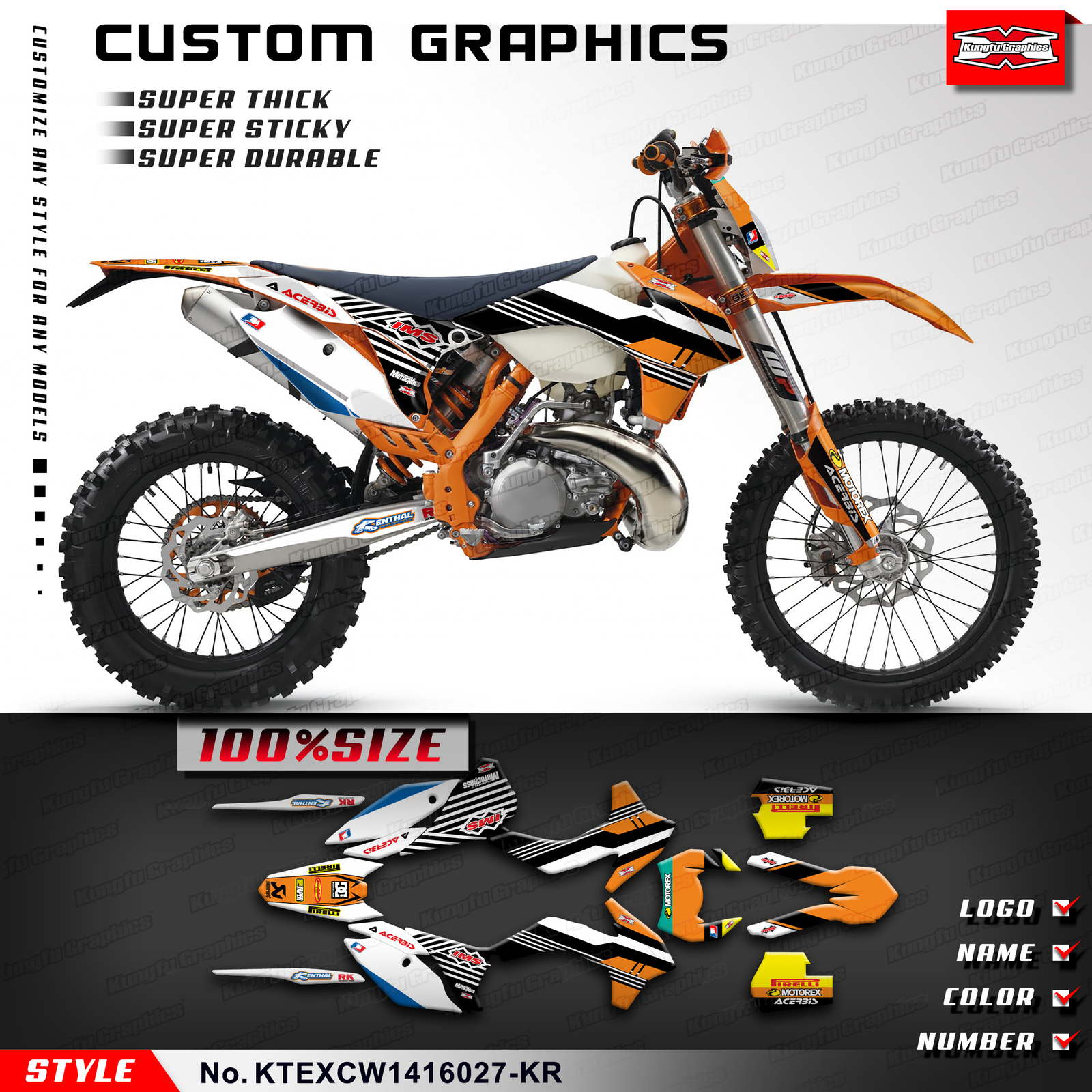 Motocross Stickers Kit for EXC XCW 2014 2015 2016 Waterproof Decals ...