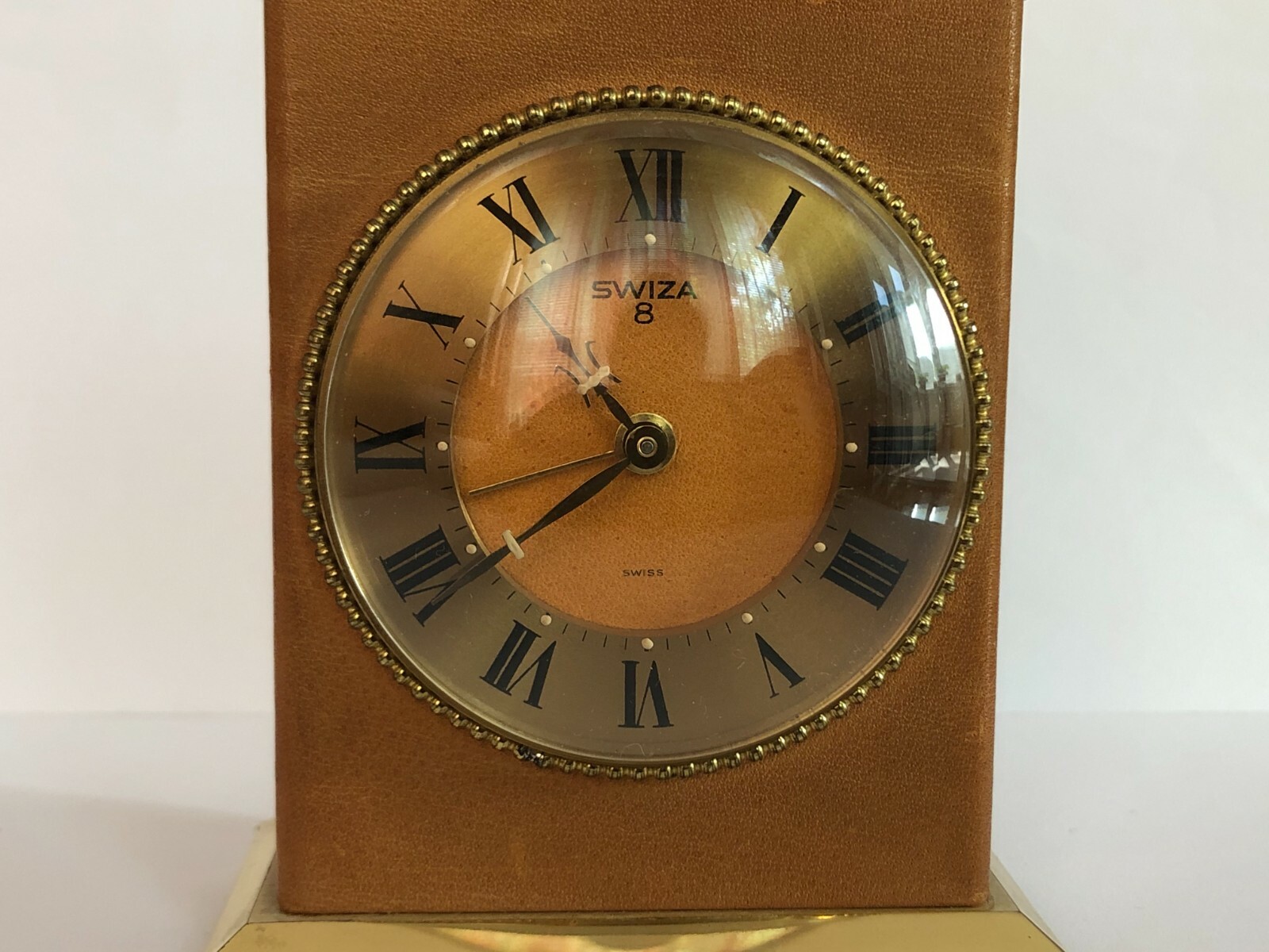 Vintage Rare SWIZA 8 Days Alarm Desk Clock Real Leather & Brass Swiss ...