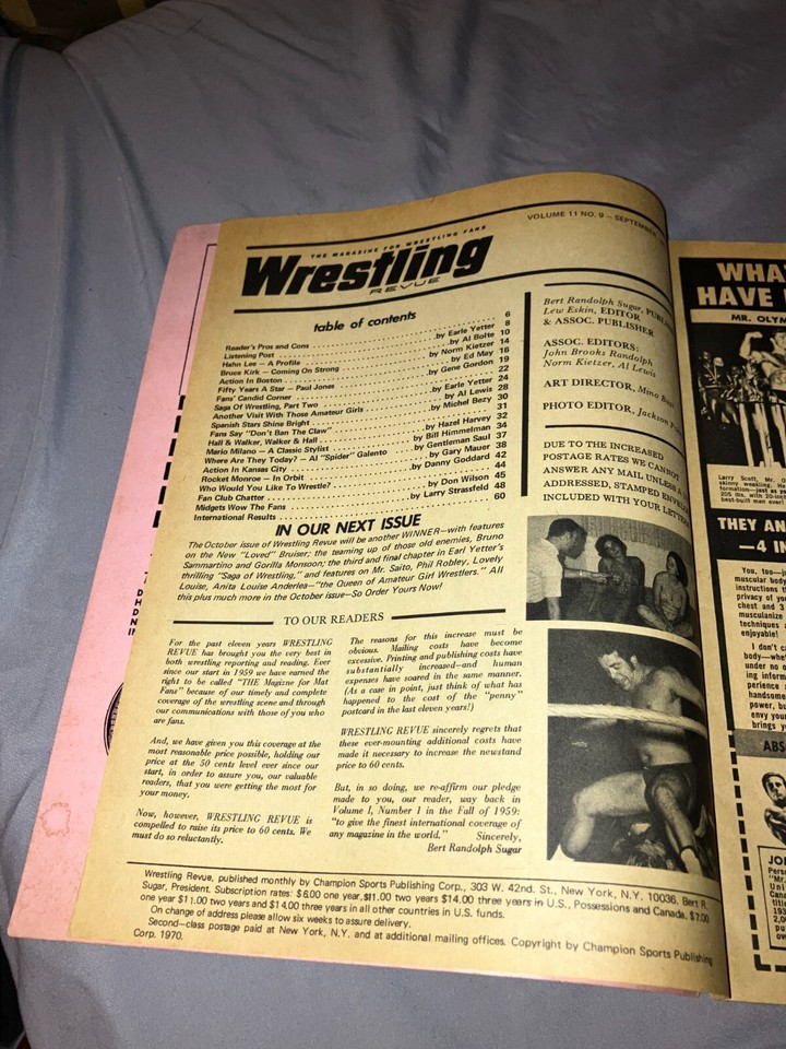 Vintage Wrestling Revue September 1970 100th Magazine Issue - WWF/NWA ...