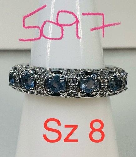 Ring Bomb Party Sz8 RBP Full Wrap Flush Blue Gems Rhodium P Band ...