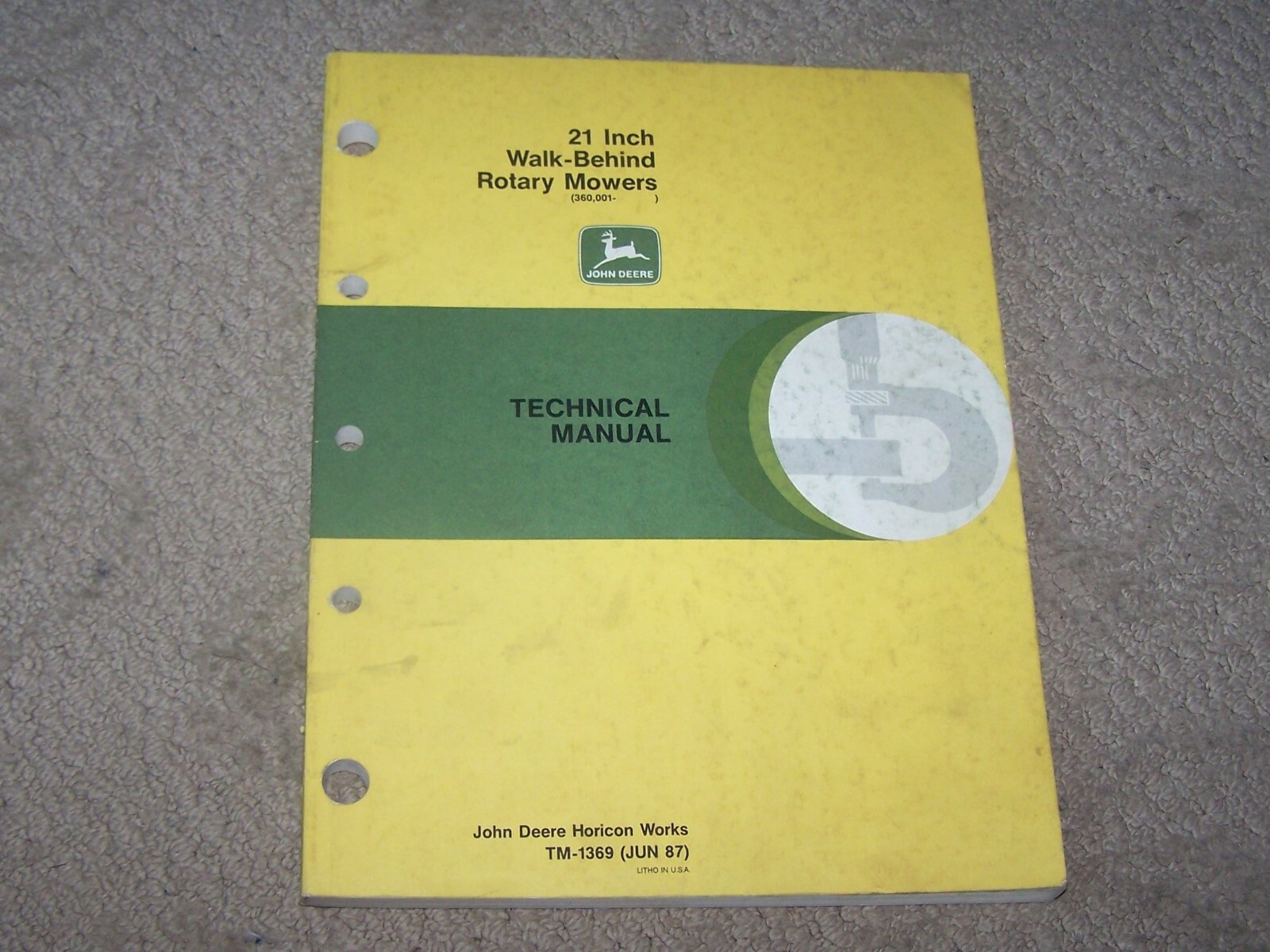 John Deere Used 21" Walk Behind Rotary Mower 360,001 Up Tech Manual TM ...