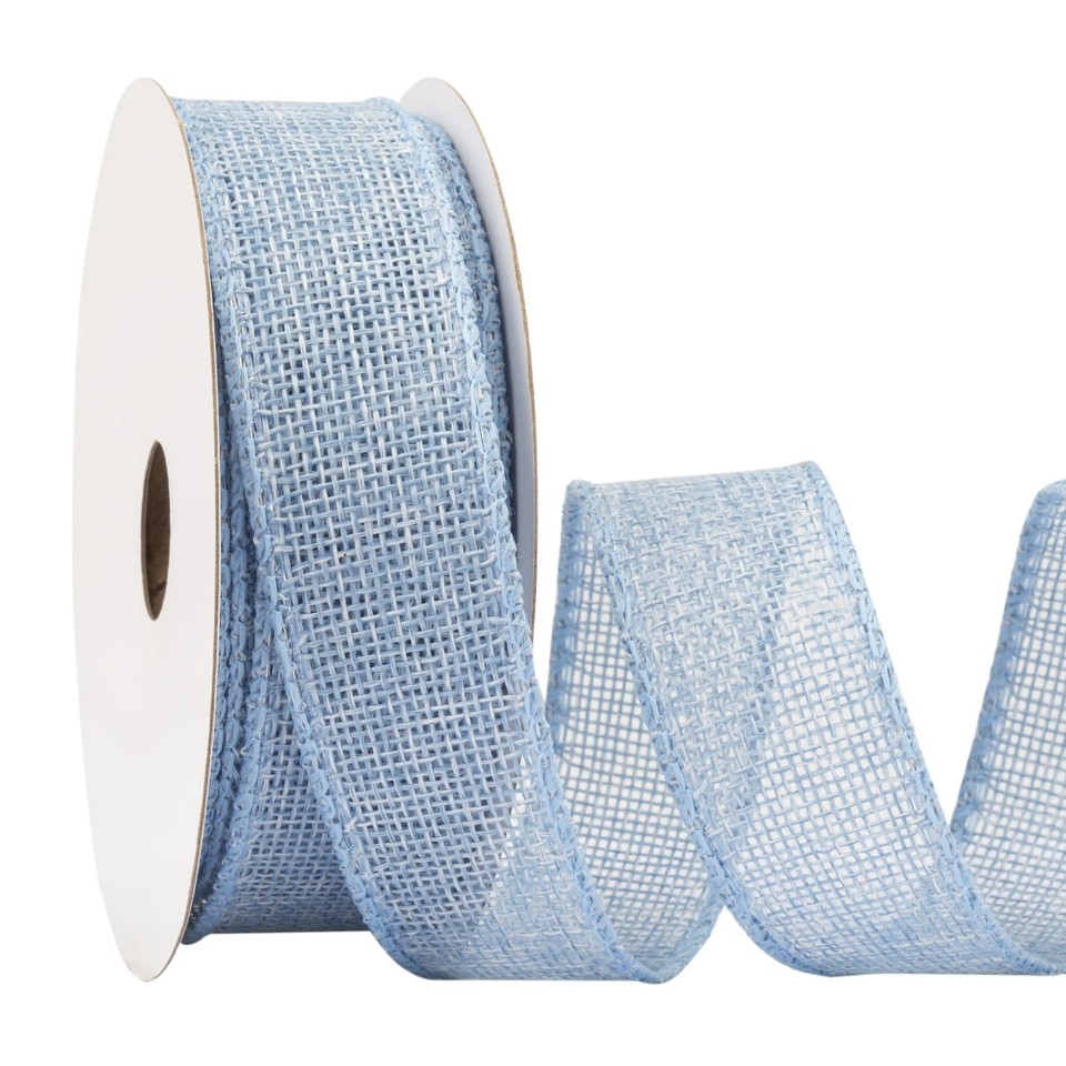 Light Blue Burlap Wired Ribbon 10 Yards 1 Inch Gift Wrap Floral Wreath ...