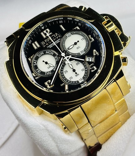 Invicta Reserve Chronograph Black Dial Gold Tone Watch-REF.90167 | eBay