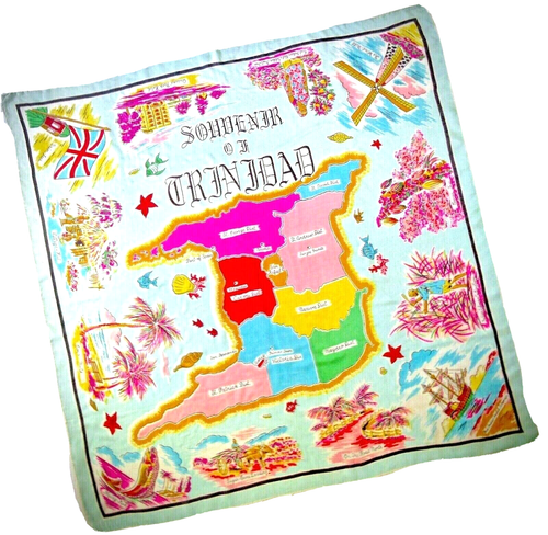 RARE Vintage SILK SCARF Souvenir of Trinidad Travel 35" Carré EXQUISITE ...