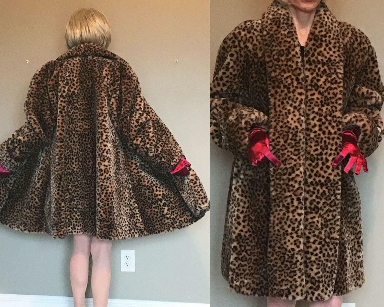 MONTEREY FASHIONS LEOPARD PRINT PLUSH FAUX FUR SHAWL COLLAR SWING COAT ...