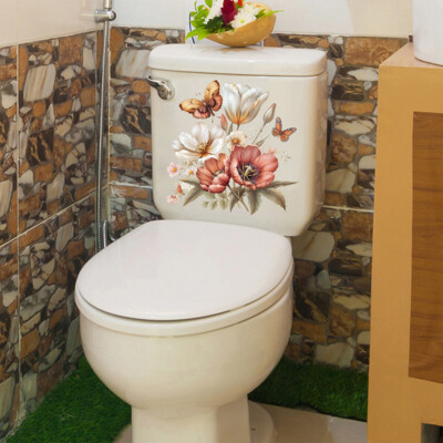 Butterfly Flowers Bathroom Toilet Wall Sticker Self-Adhesive Waterproof ...