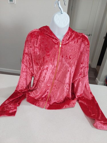 NEW Fabletics Jacket Women's XXL 2XL Red Velour Velvet Crop Retro Track ...
