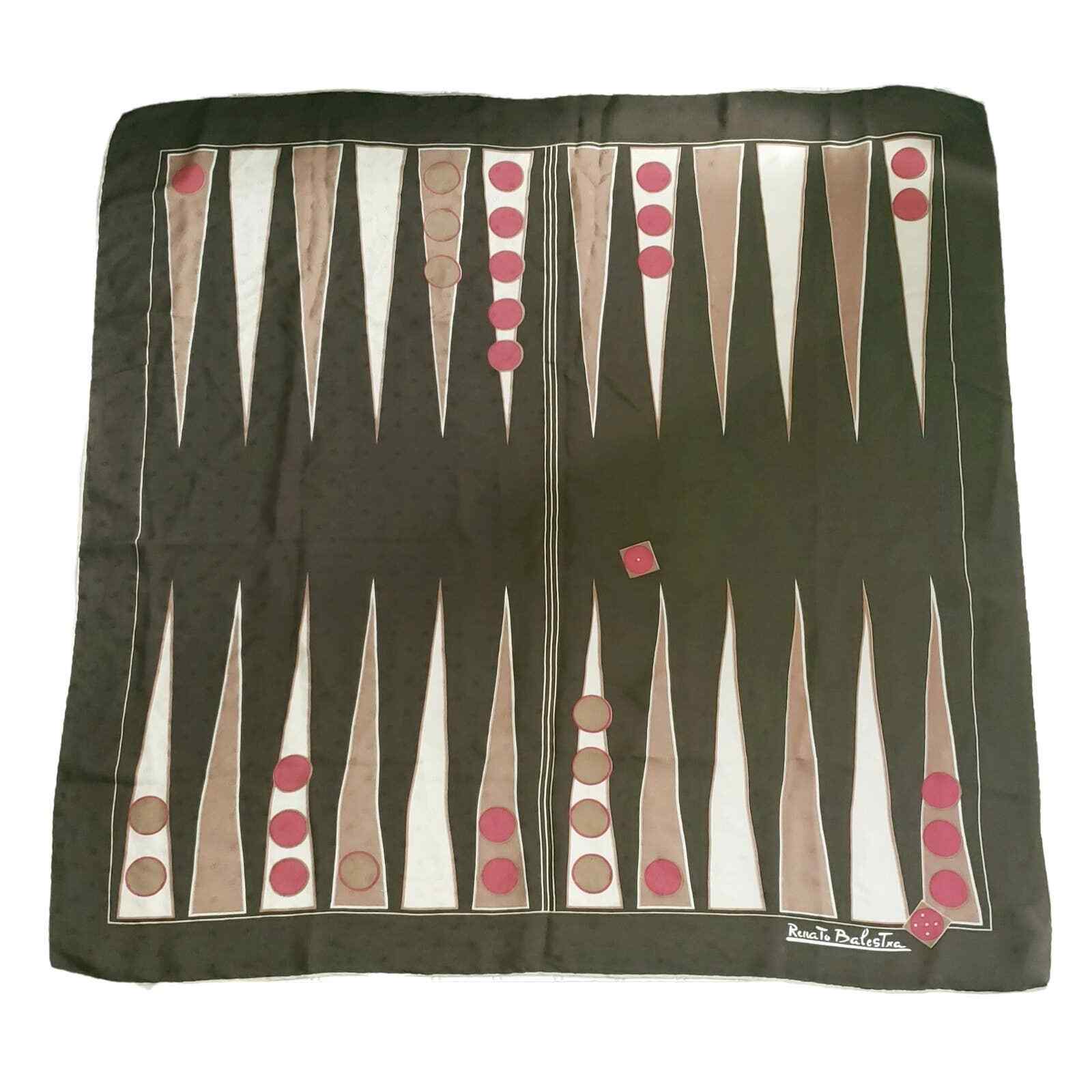 Vtg RENATO BALESTRA Backgammon game silk printed brow… - Gem