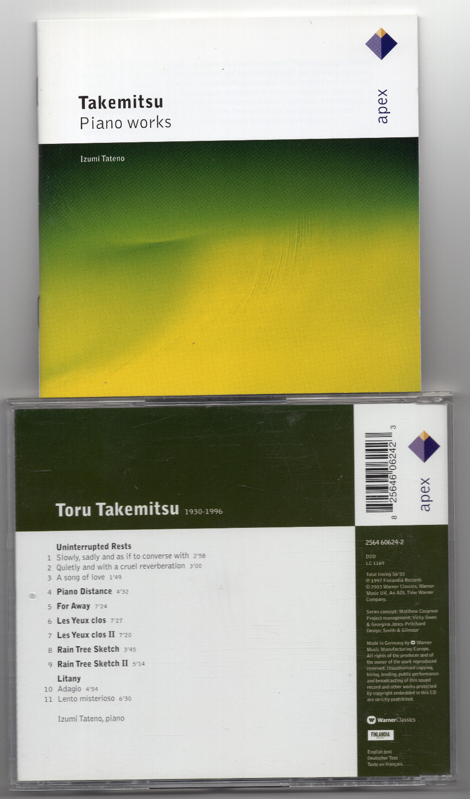 Toru Takemitsu - Piano Works: Uninterrupted Rests/Les Yeux clos, Tateno ...