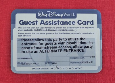 extremely rare!! WDW GUEST ASSISTANCE CARD from 2002 (discontinued ...