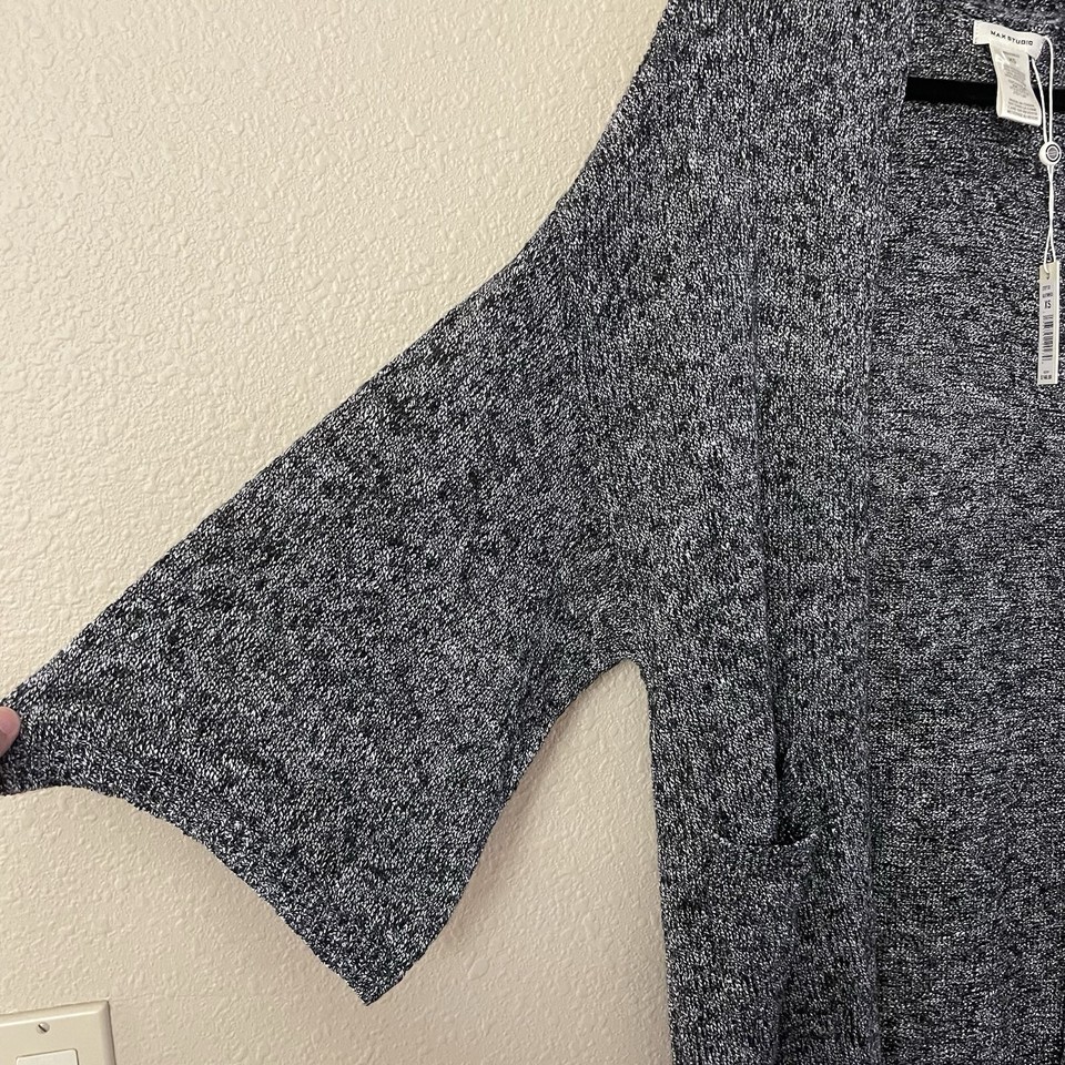 Max Studio Long Open Cardigan Black Tweed Cozy Kimono Women's Sz XS NWT ...