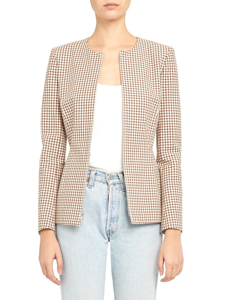 THEORY Womens White Check Wear To Work Blazer Jacket 10 | eBay