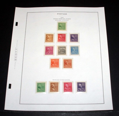 SCOTT NATIONAL STAMP ALBUM PAGE, 1939, COIL ISSUE STAMPS, NO RESERVE ...