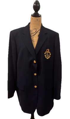 LRL Ralph Lauren Blazer Navy Crest & Crown Gold Buttons Worsted Wool ...