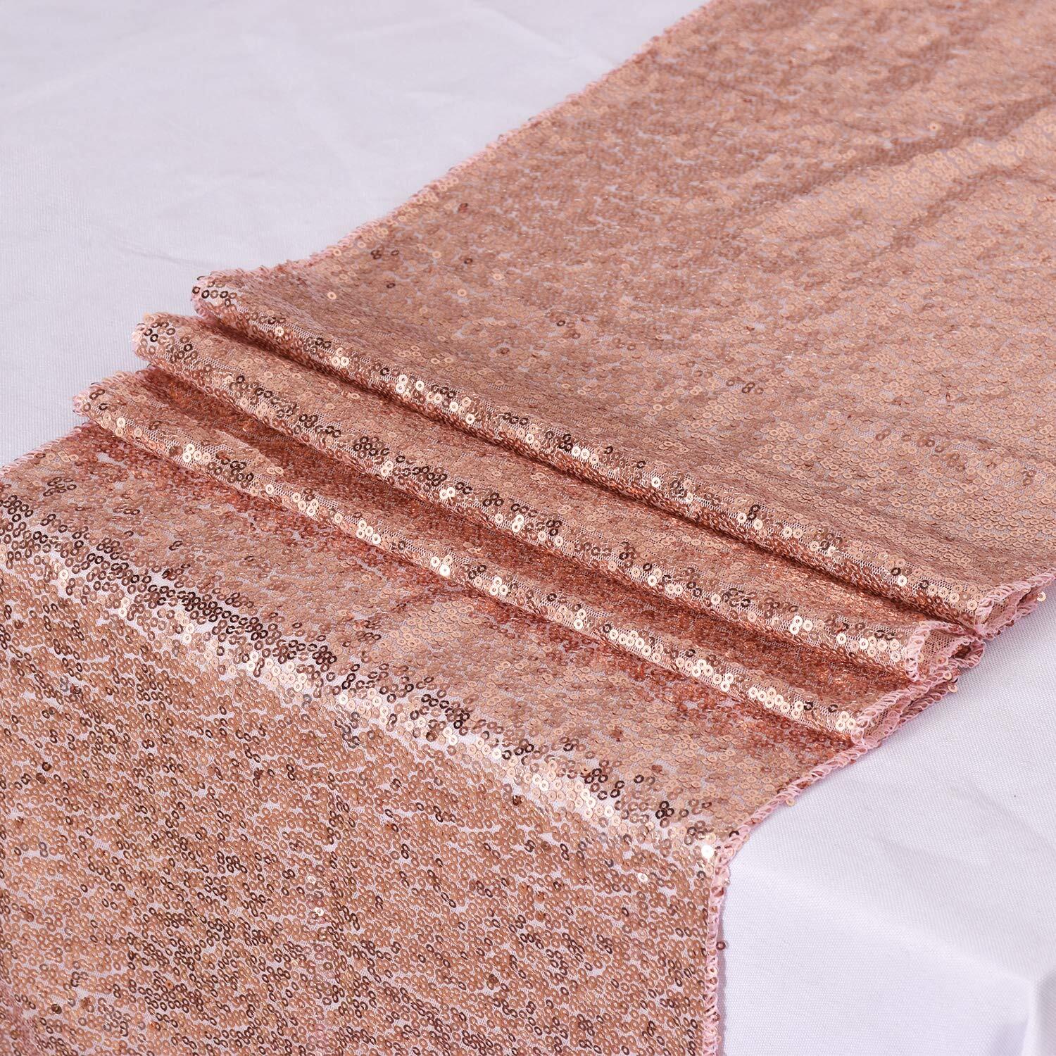 Rose Gold Tablecloth Set 54x108" Plastic Cloth 12x108" Sequin Runner | eBay
