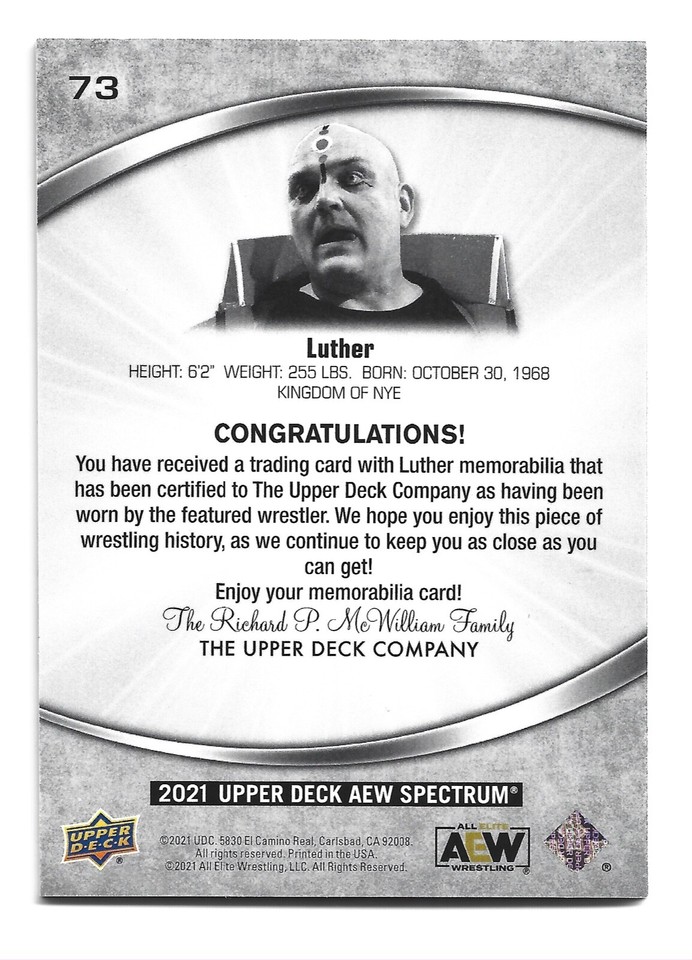 2021 Upper Deck AEW Spectrum Memorabilia #73 Luther All Elite Wrestling ...