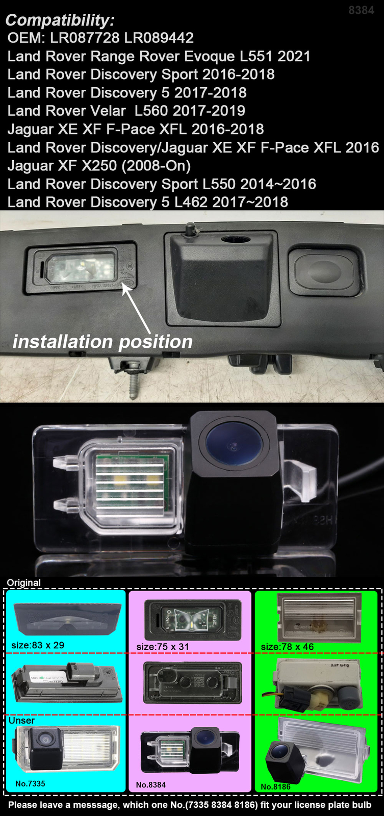 Car Backup Camera for Land Rover Range Evoque Jaguar E-Pace X540 F-Pace ...