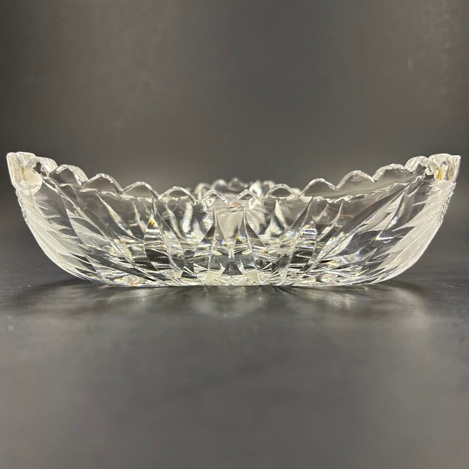 American Brilliant Cut Glass Triangle Bowl with Wheel Cut Flowers ...