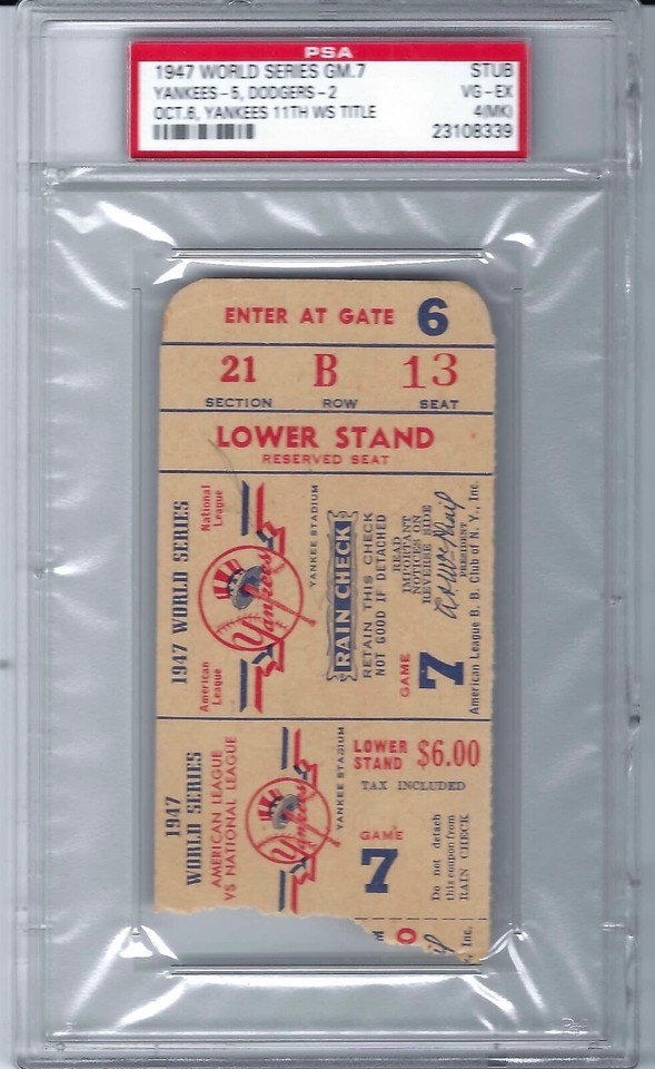 1947 World Series Clinching GM 7 Ticket Stub Jackie Robinson Rookie PSA ...