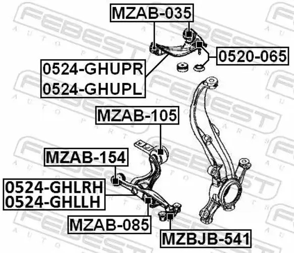 Wishbone Front Axle Left Control Arm 0524-GHLLH FEBEST for MAZDA 6 ...