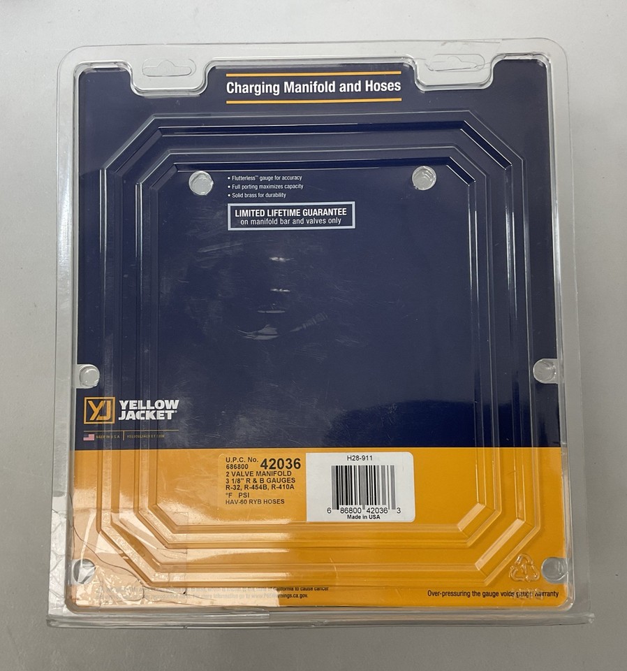 Yellow Jacket 42036 A2L Brass Manifold with 60" Hoses RYB for R32/454B ...