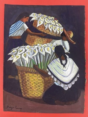Diego Rivera (Handmade) Drawing mixed media on paper signed & stamped ...