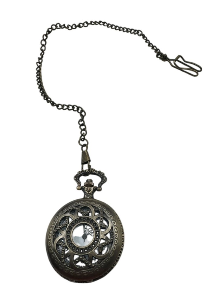 Antique-Inspired Quartz Pocket Watch With Intricate Filigree Design ...