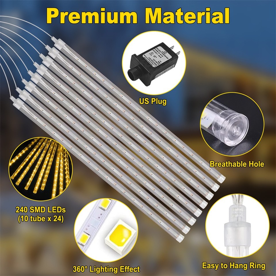 10-20 Tubes Meteor Shower Rain Lights Drop Icicle Falling String Light ...