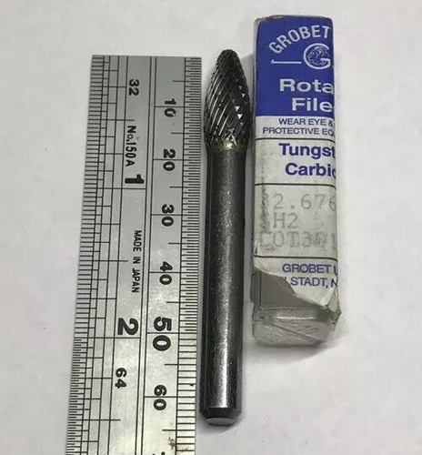 Grobet USA 32.676 SH2 Flame Burr 5/16" x 3/4" W/ 1/4" Shank SH Tungsten ...