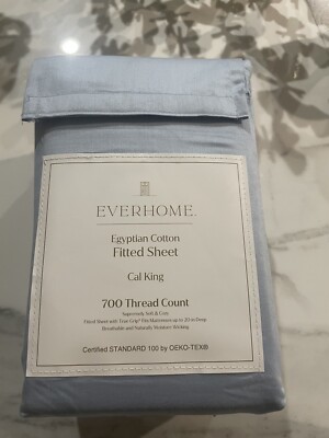 EVERHOME Egyptian Cotton King Fitted Sheet 700 Thread Count Light Blue ...