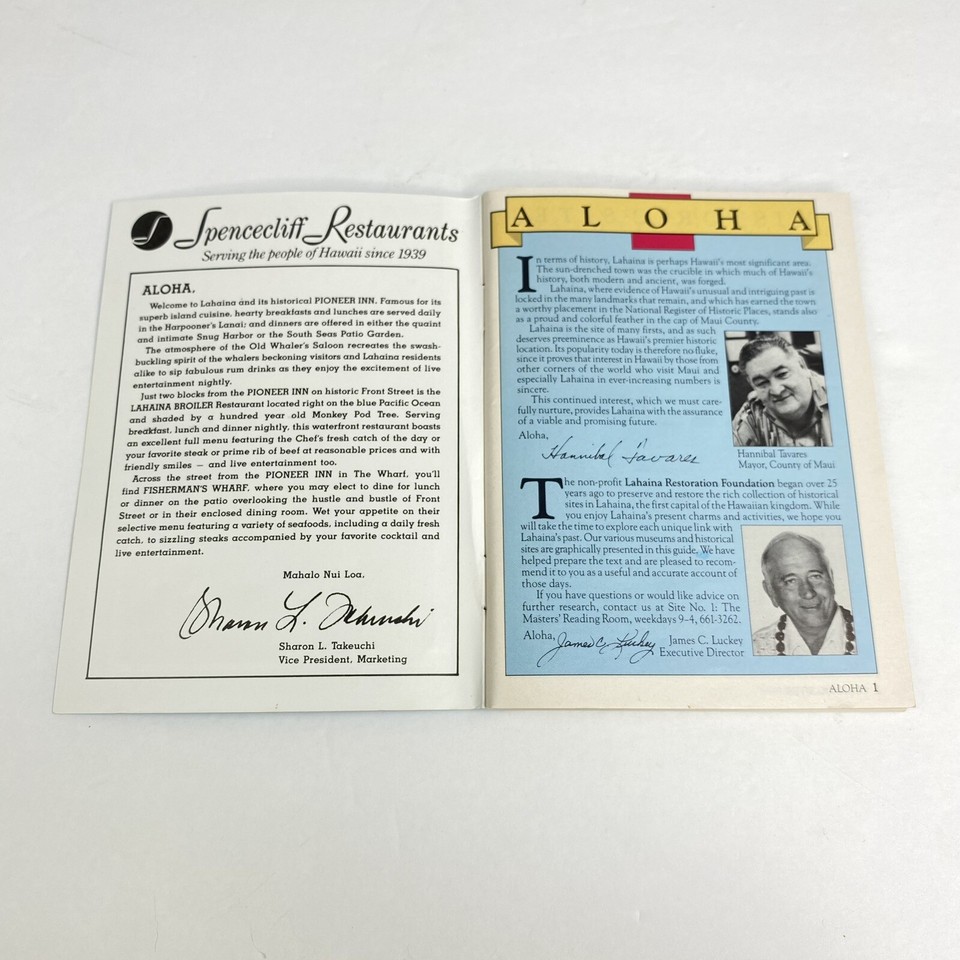 Vintage 1986 Lahaina Hawaii Historical Guide MAP Pioneer Inn Shopping ...