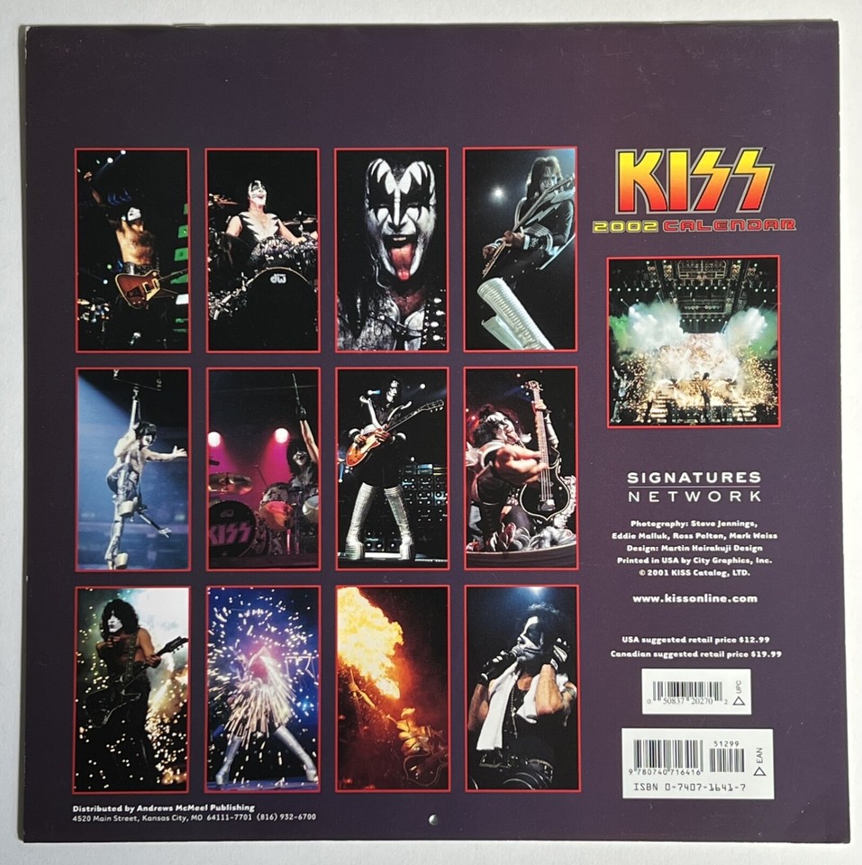 KISS 2002 Calendar 12”x12” - Unmarked, New Condition | eBay