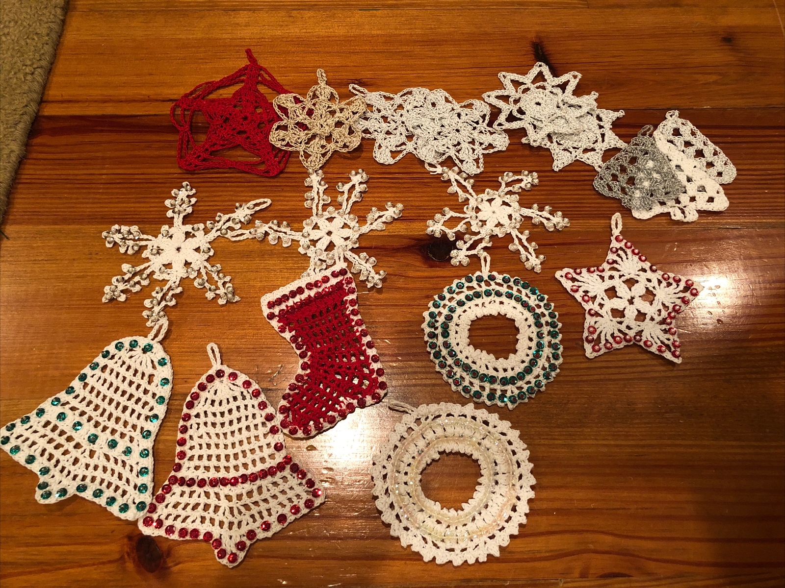 Hand Crochet Textile Starched Snowflake Star Bell Ornaments Large Lot ...
